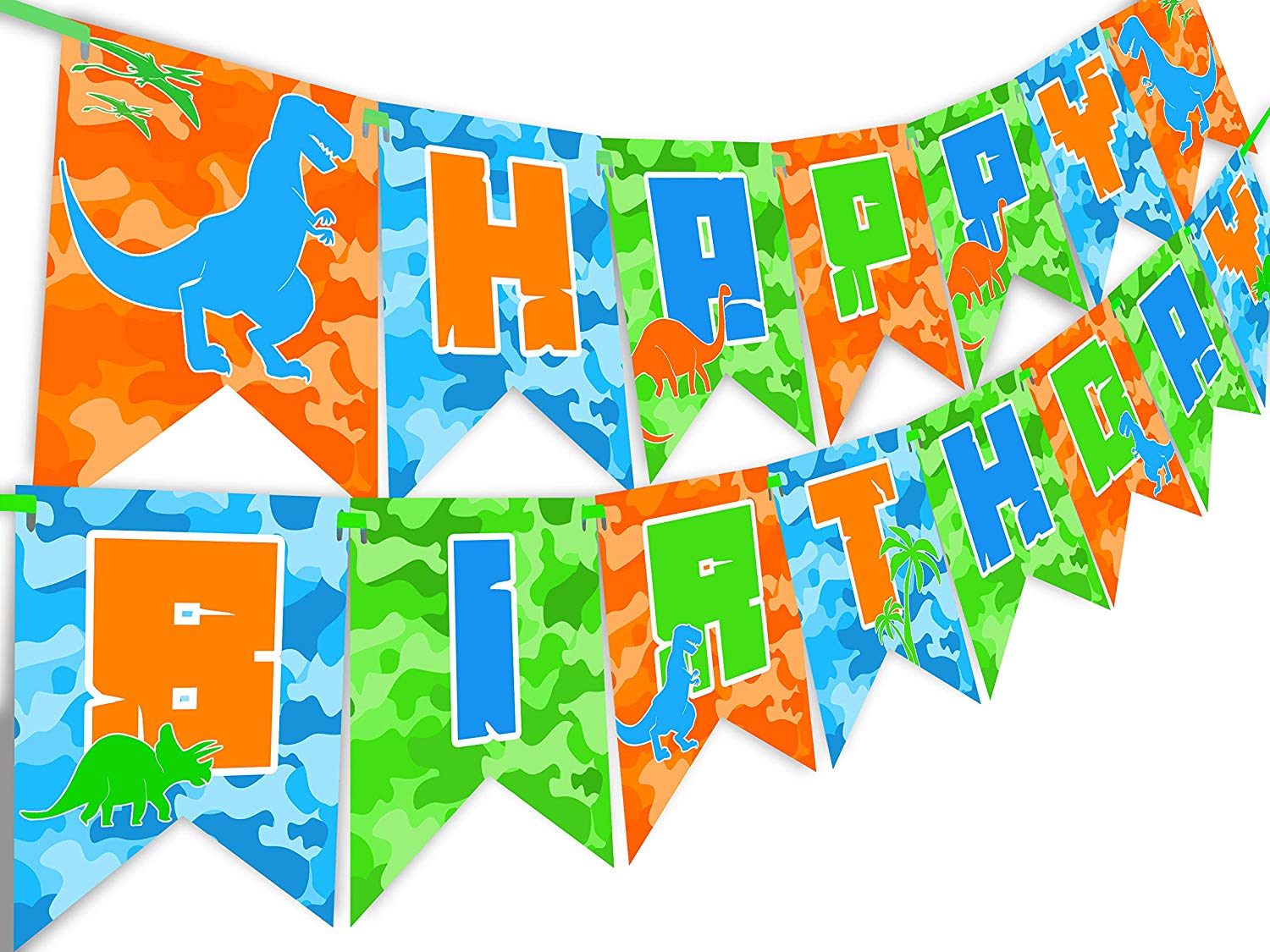 Dinosaur Brights Happy Birthday Banner Pennant – Dinosaur Party ...